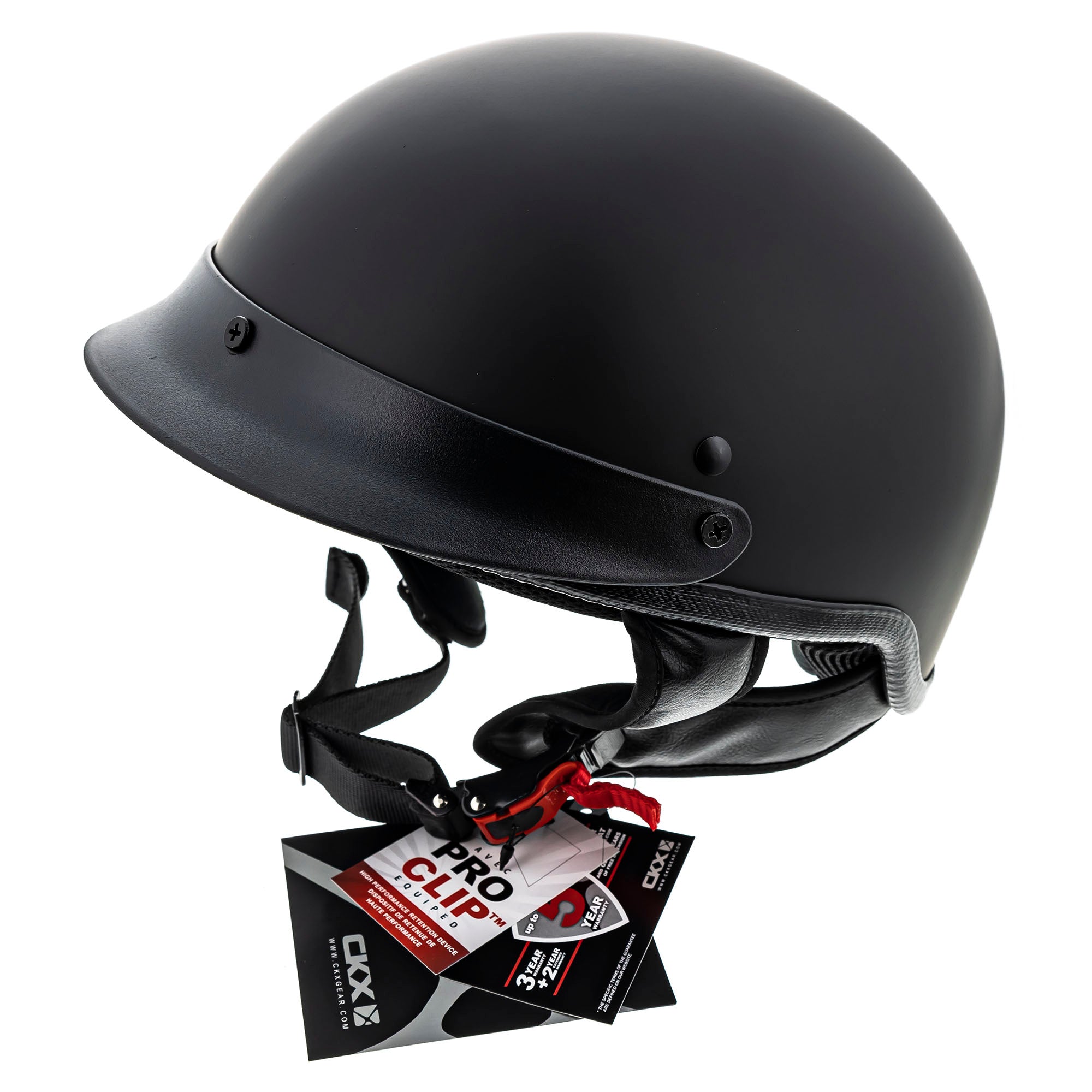 CKX Bullet Half Helmet Matte Black Solid Quick Release DOT Certfied